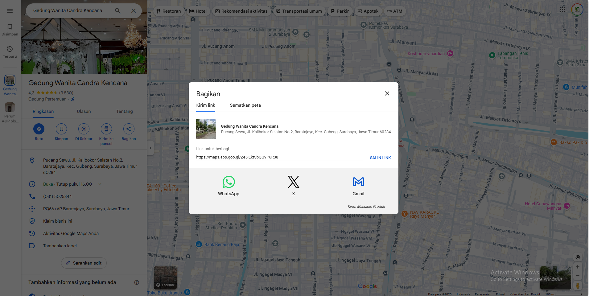 Cara ambil link google maps